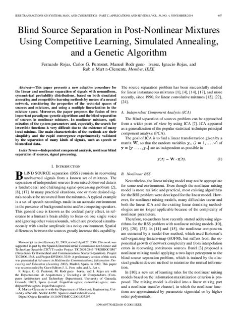 Pdf Blind Source Separation In Post Nonlinear Mixtures Using