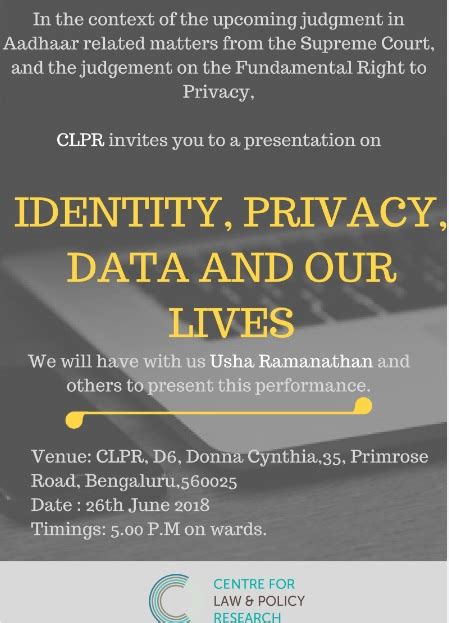 Usha Ramanathan On ‘identity Privacy Data And Our Lives Centre For