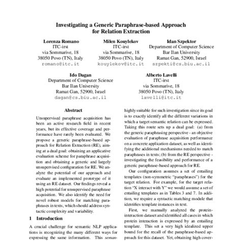 Investigating A Generic Paraphrase Based Approach For Relation Extraction Acl Anthology