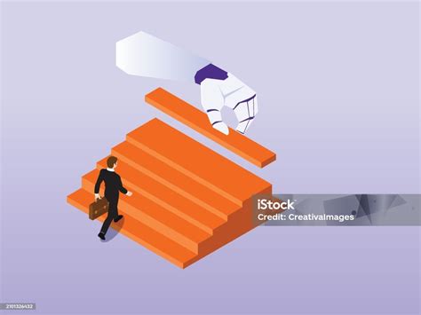 사업가의 경력 성장을 돕기 위해 계단으로 블록을 쌓는 로봇 손 3차원 형태에 대한 스톡 벡터 아트 및 기타 이미지 3차원 형태 개념 개발 Istock
