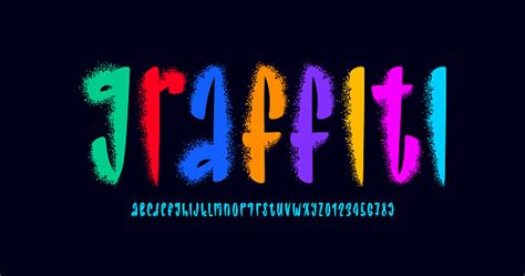 도시 거리 예술 스타일의 스프레이 낙서 글꼴 알파벳 현실적인 스타일의 밝은 스프레이 그런 지 문자와 숫자 벡터 일러스트레이션 10eps 컴퓨터 글자에 대한 스톡 벡터 아트