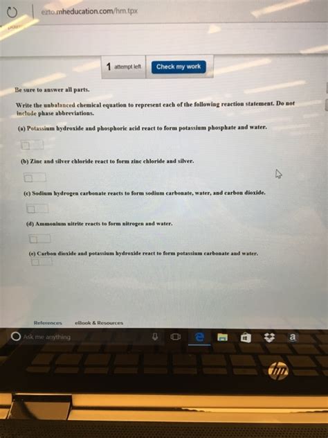 Solved Write The Unbalanced Chemical Equation To Represent
