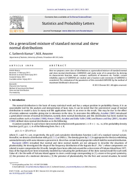 Pdf On A Generalized Mixture Of Standard Normal And Skew Normal Distributions