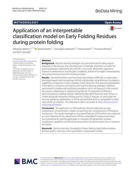 Pdf Application Of An Interpretable Classification Model On Early Folding Residues During