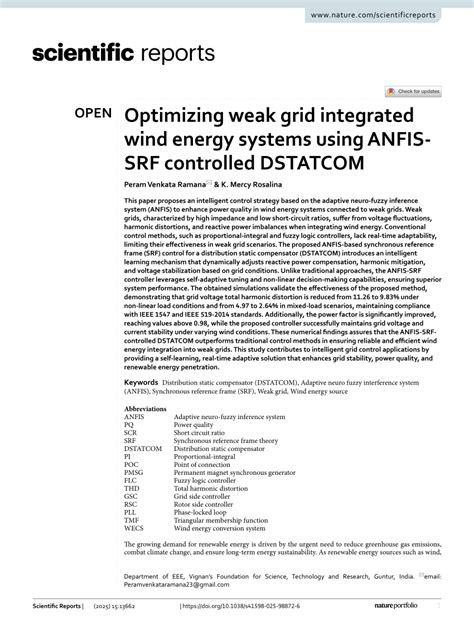 pdf optimizing weak grid integrated wind energy systems using anfis