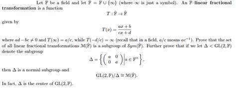 Solved Let F Be A Field And Let F Fu [infinity] Where