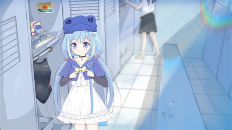 Amami Ami Prism Project Eyebrows Absurdres Commission Highres 2girls Bench Blue Eyes