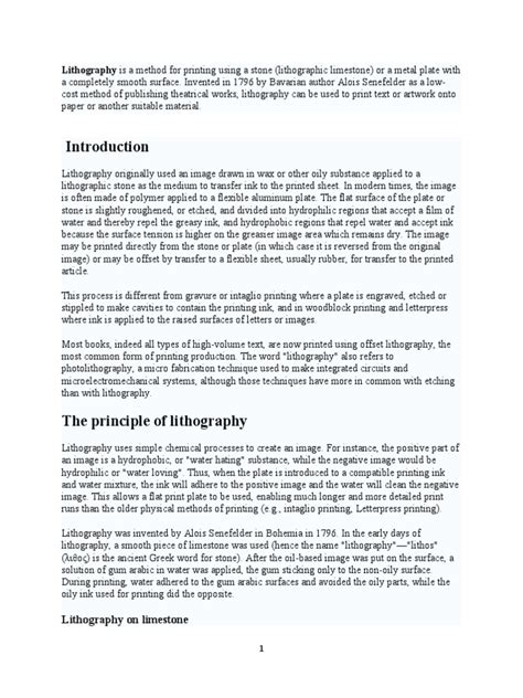 Lithography Is A Method For Printing Using A Stone Lithographic Limestone Or A Metal Plate