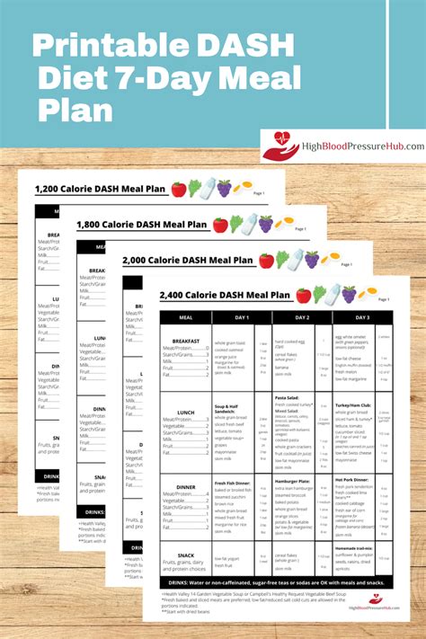 Printable Dash Diet 7 Day Meal Plan Dietary Approaches To Stop