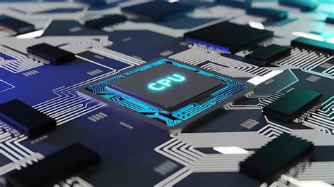 마더 보드의 Cpu 칩 닫기 샷 3d 렌더링 프리미엄 사진