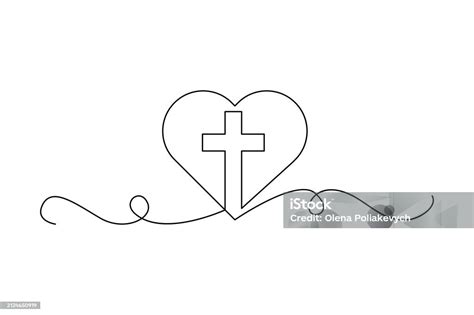 믿음과 사랑이 얽혀 있습니다 십자가가 있는 종교적인 마음 사랑의 기독교 상징 영성과 신념 설계 벡터 일러스트 레이 션입니다 주당순이익 10 하트 모양에 대한 스톡 벡터 아트