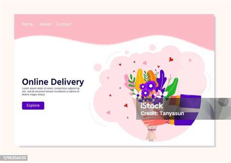 택배는 수령인에게 빠른 꽃 배달을 위한 준비 된 손으로 소포를 들고 있습니다 온라인 배달 서비스 컨셉 랜딩 페이지 꽃다발 소포 팩이 있는 웹용 벡터 일러스트레이션 꽃 식물에