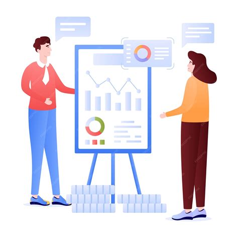 데이터 분석의 차트 및 그래프 평면 그림을 모니터링하는 사람 프리미엄 벡터