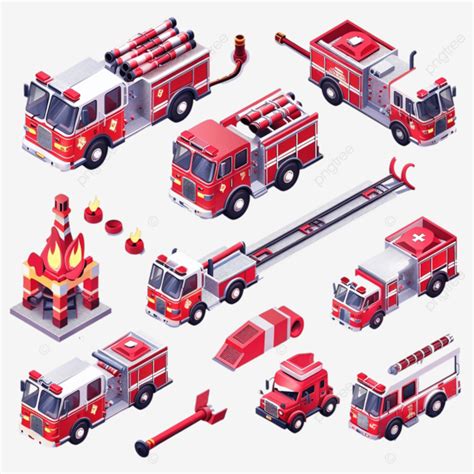 소방차 아이소메트릭 개체 집합 컬렉션 불 엔진 아이소메트릭 Png 일러스트 및 이미지 에 대한 무료 다운로드 Pngtree