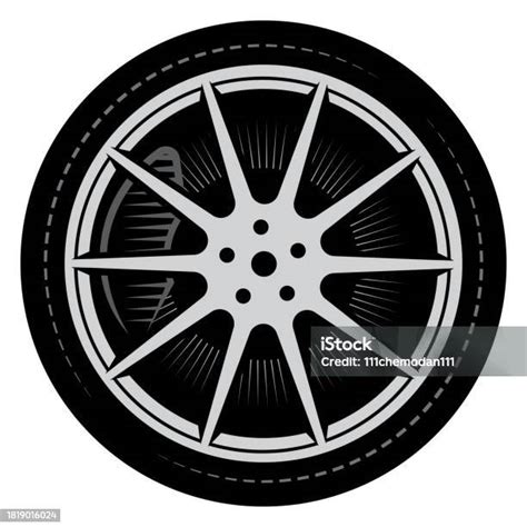 완전한 자동차 바퀴 브레이크 캘리퍼가 있는 회색 림의 고무 스포츠 타이어 컬러 벡터 이미지 디자인 요소 가장자리에 대한 스톡 벡터 아트 및 기타 이미지 Istock