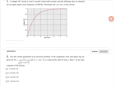 solved 1 a simple rc circuit is used to model a first order