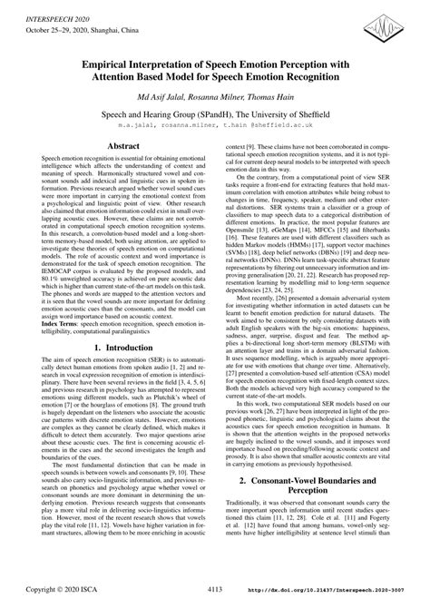 Pdf Empirical Interpretation Of Speech Emotion Perception With