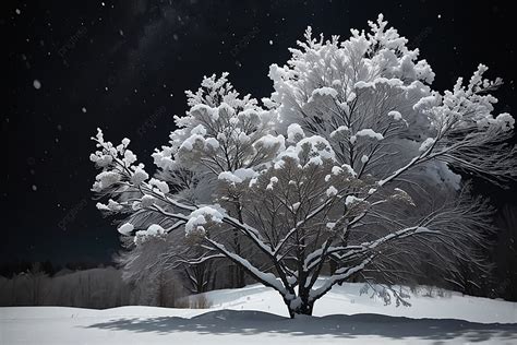 Winter Snowy Tree At Night Background Snowy Tree Snow Background Winter Background Background