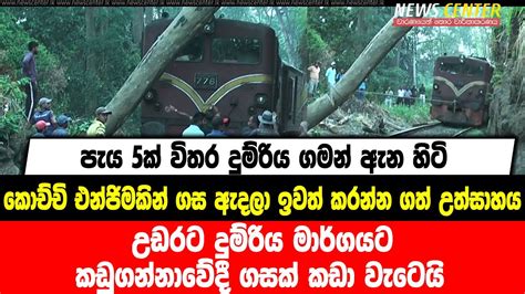 උඩරට දුම්රිය මාර්ගයට කඩුගන්නාවේදී ගසක් කඩා වැටෙයි කොච්චි එන්ජිමකින් ගස ඇදලා ඉවත් කරන්න ගත්