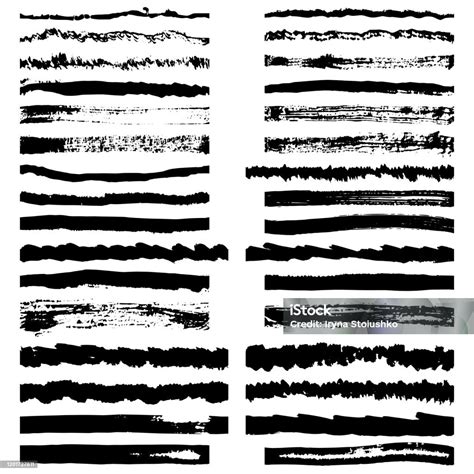 흰색 배경에 검은 색 거친 브러시를 그린 잉크의 벡터 세트입니다 브러시가 파일에 포함됩니다 분할에 대한 스톡 벡터 아트 및 기타 이미지 Istock