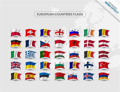 Premium Vector European Vecotr Flags Collection 3d Wind Effect Premium Vector European Vecotr Flags Collection 3d Wind Effect