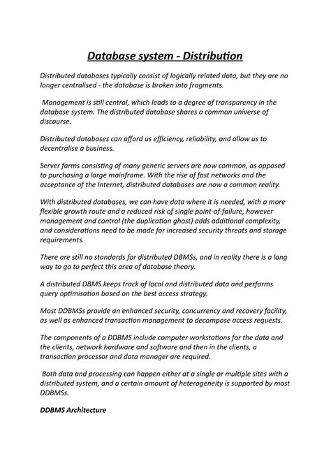 Database System Distribution Database System Distribution