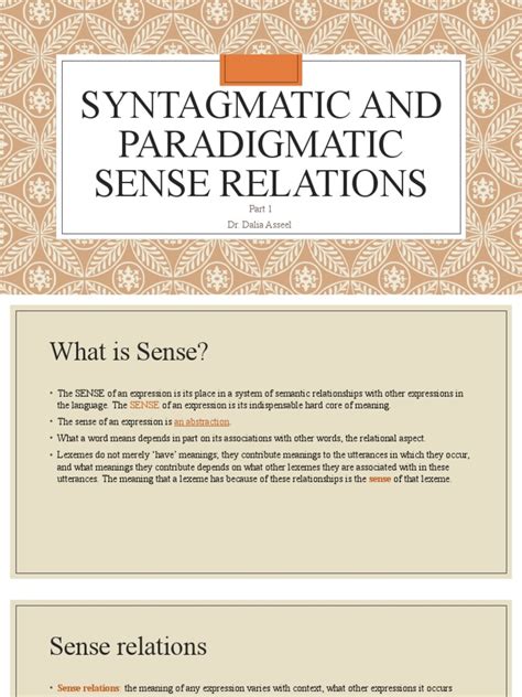 Syntagmatic And Paradigmatic Sense Relations Part One Download Free Pdf Word Sentence