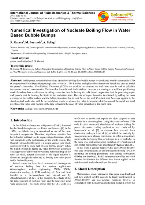 Pdf Numerical Investigation Of Nucleate Boiling Flow In Water Based Bubble Bumps