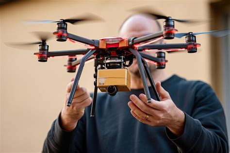 Premium Ai Image A Man Flying A Drone With A Remote Controller