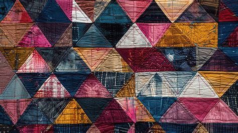 Square From Triangles In Stitched Patchwork Quilt Background Textile Fabric Cloth Background