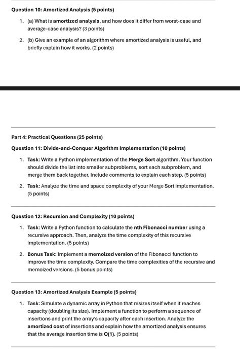 Solved Question 10 Amortized Analysis 5 ﻿points A ﻿what