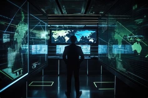 premium ai image hacker in a dark room illuminated by screens