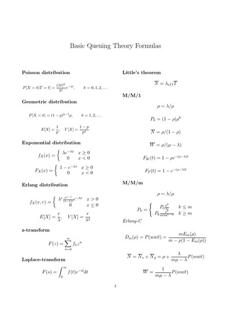 Basic Queuing Theory Formulas Pdf Systems Science Performance Management