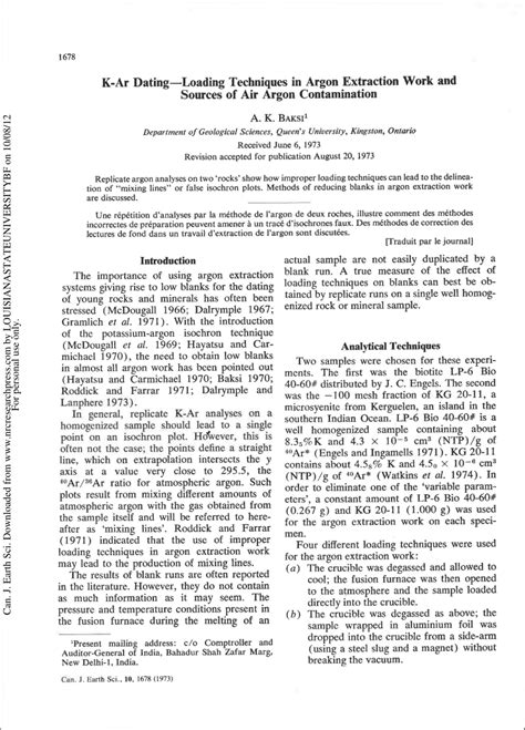 PDF K Ar DatingLoading Techniques In Argon Extraction Work And Sources Of Air Argon Contamination