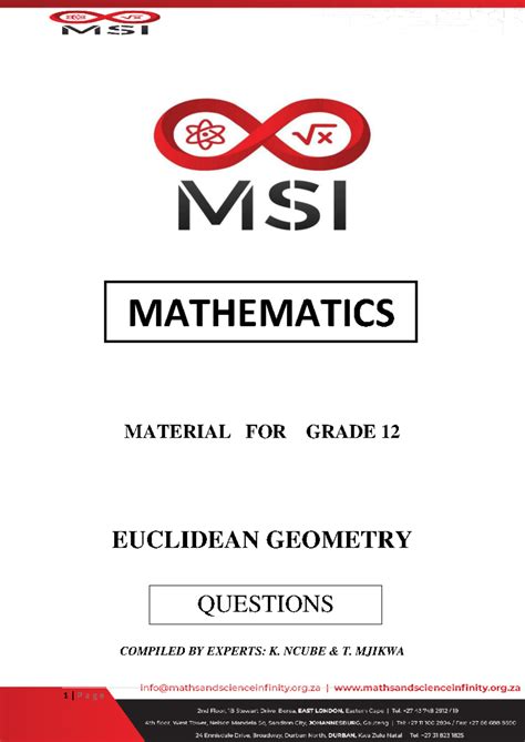 MSI Euclidean Geometry Questions MATERIAL FOR GRADE EUCLIDEAN GEOMETRY COMPILED BY EXPERTS