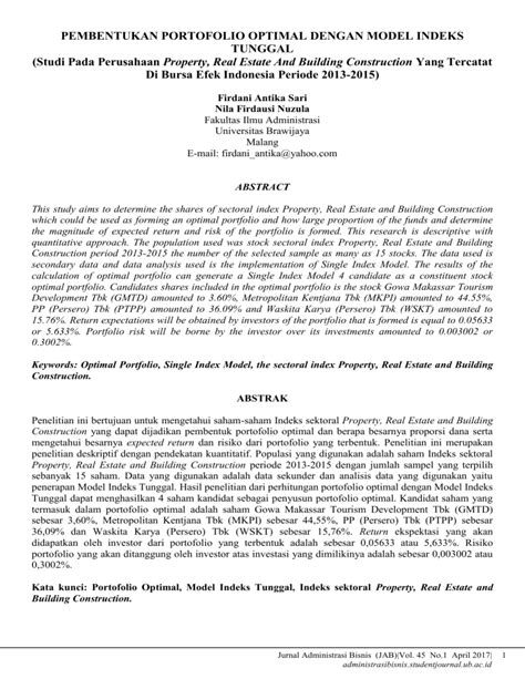 Pembentukan Portofolio Optimal Dengan Model