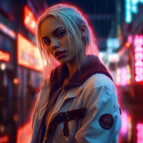 Premium Ai Image A Woman With Neon Make Up And Neon Hair Dressed In A Metallic Jacket