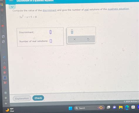 Solved Discriminant Of A Quadratic Equationcompute The Value
