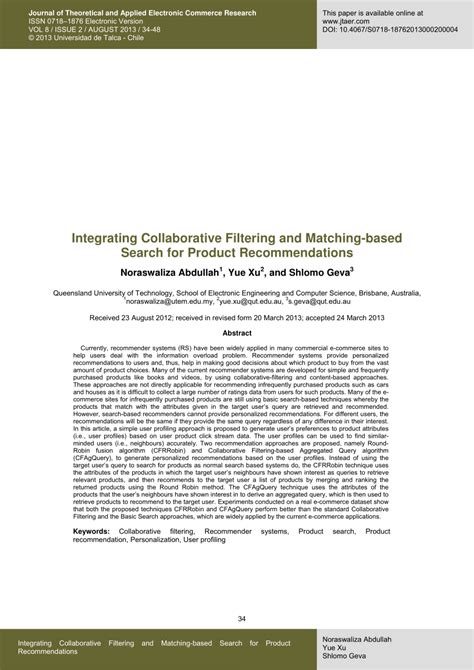 Pdf Integrating Collaborative Filtering And Matching Based Search For