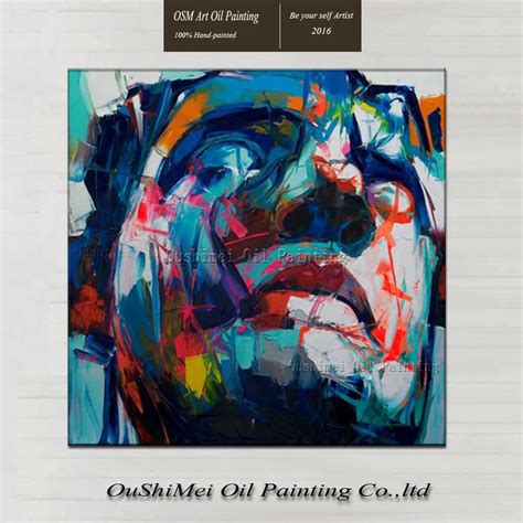 탑 아티스트 높은 기술 손으로 그린 추상 나이프 팔레트 캔버스에 얼굴 유화 수제 벽 삽화 남자 블루 페이스 공예face Oil