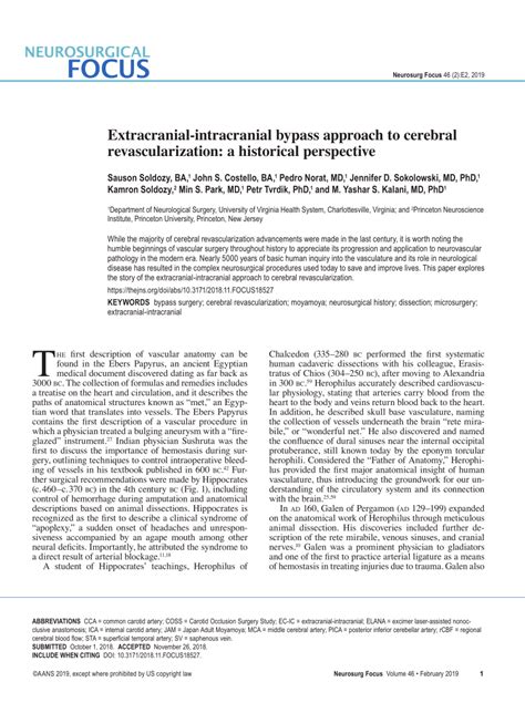 Pdf Extracranial Intracranial Bypass Approach To Cerebral Revascularization A Historical