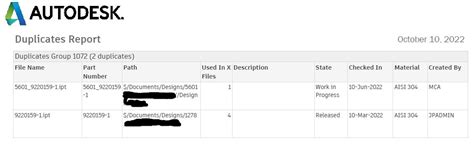 Solved Vault Professional 2023 Columns In Duplicates Report Autodesk