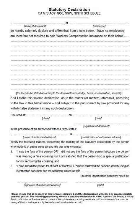 Printable Statutory Declaration Form Nsw Printable Forms Free Online