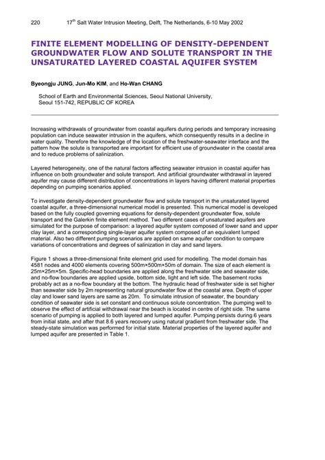 Pdf Finite Element Modelling Of Density Dependent Groundwater Flow And Solute Transport In The