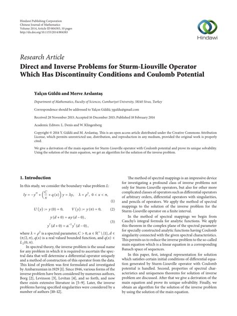 Pdf Direct And Inverse Problems For Sturm Liouville Operator Which Has Discontinuity