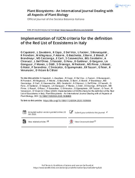Pdf Implementation Of Iucn Criteria For The Definition Of The Red List Of Ecosystems In Italy