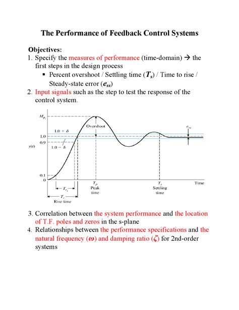 The Performance Of Control Feedback Systems Eel 3657 Docsity