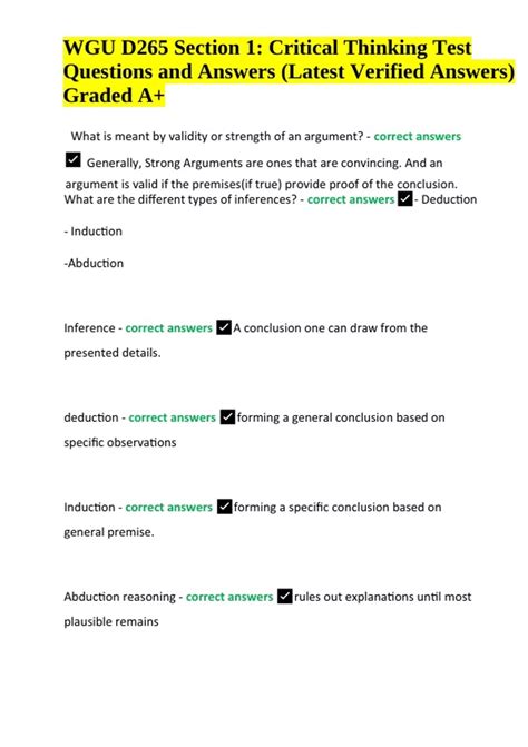Wgu D265 Section 1 Critical Thinking Test Questions And Answers Latest Verified Answers