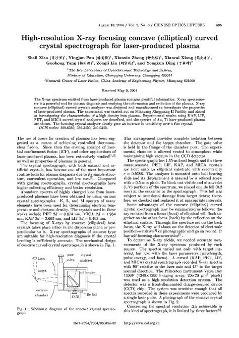 Pdf High Resolution X Ray Focusing Concave Elliptical Curved Crystal Spectrograph For Laser