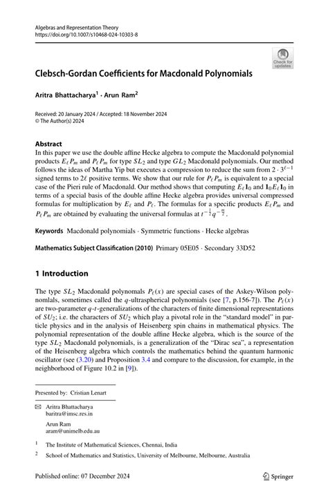 Pdf Clebsch Gordan Coefficients For Macdonald Polynomials